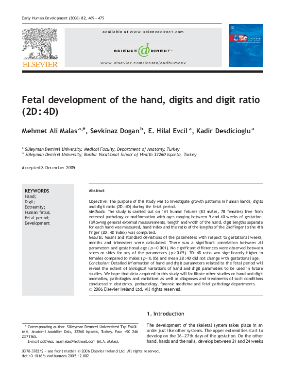 (PDF) Fetal development of the hand, digits and digit ratio (2D:4D)