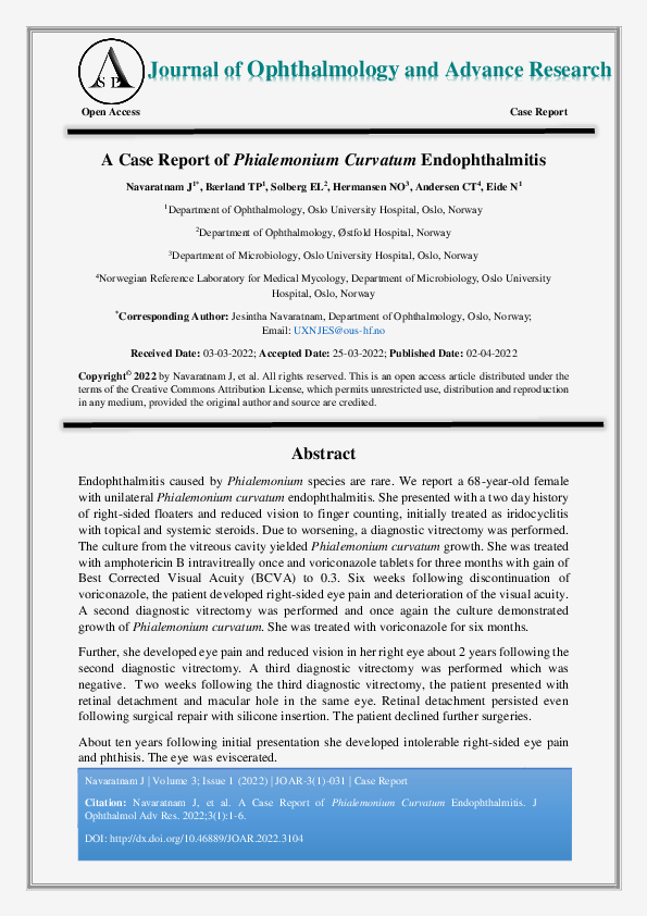 (PDF) A Case Report of Phialemonium Curvatum Endophthalmitis