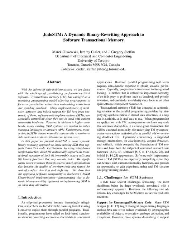 Pdf Judostm A Dynamic Binary Rewriting Approach To Software Transactional Memory