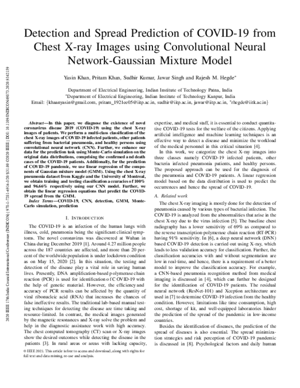 (PDF) Detection and Spread Prediction of COVID-19 from Chest X-ray Images using Convolutional ...