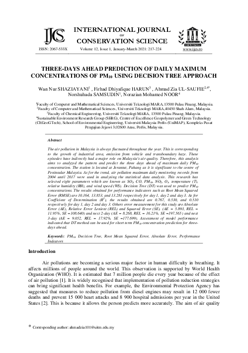 (PDF) Three-Days Ahead Prediction of Daily Maximum Concentrations of PM10 Using Decision Tree ...