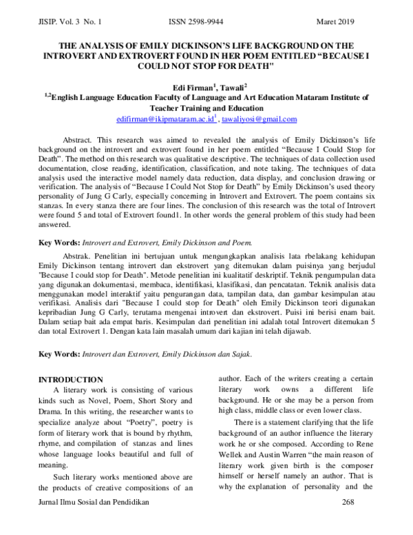 (PDF) The Analysis of Emily Dickinson’s Life Background on the ...