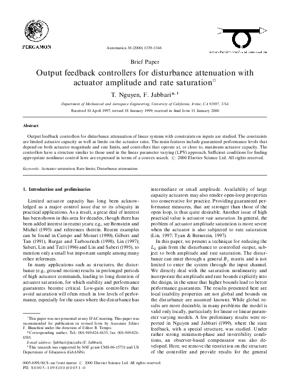 (PDF) Feedback Controllers for Disturbance Attenuation with Constraints