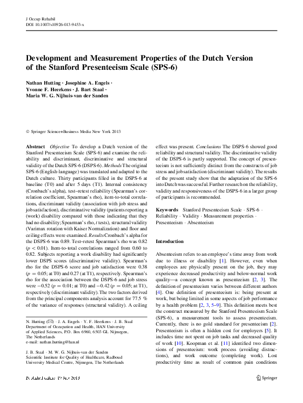 (PDF) Development and Measurement Properties of the Dutch Version of ...