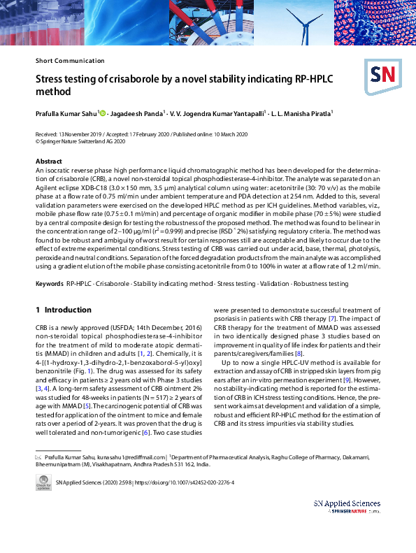 (PDF) Stress testing of crisaborole by a novel stability indicating RP ...