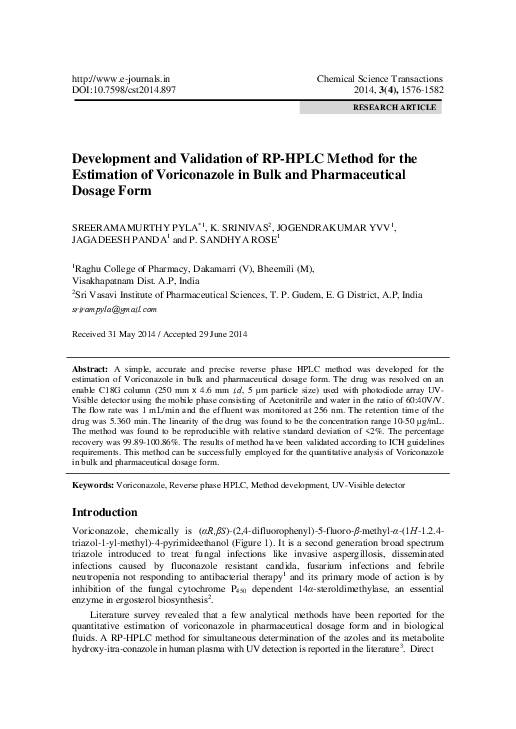 (PDF) Development and Validation of RP-HPLC Method for the Estimation of Voriconazole in Bulk ...