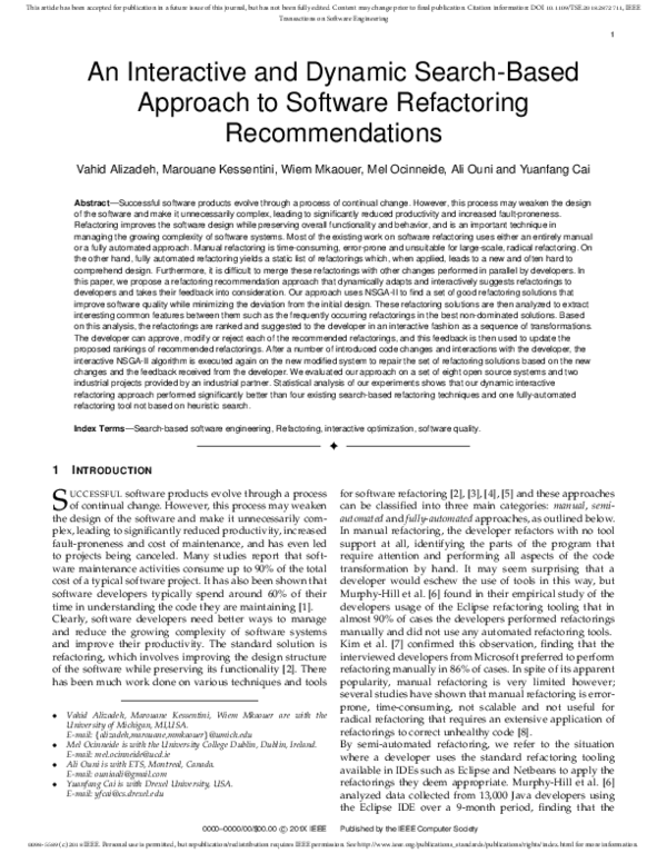(PDF) An Interactive and Dynamic Search-Based Approach to Software Refactoring Recommendations