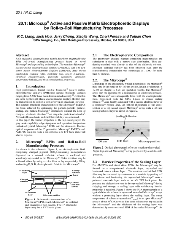 (PDF) 20. 1: Microcup® Active and Passive Matrix Electrophoretic ...