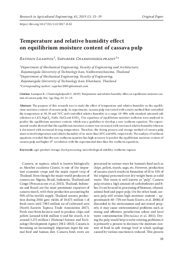 (PDF) Temperature and relative humidity effect on equilibrium moisture ...