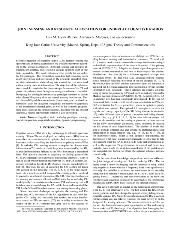 (PDF) Joint sensing and resource allocation for underlay cognitive radios