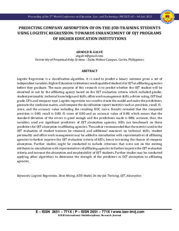 (PDF) Predicting Company Absorption of On-The-Job-Training Students ...