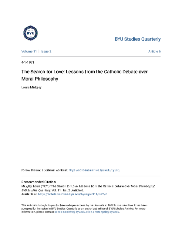 (PDF) The Search for Love: Lessons from the Catholic Debate over Moral ...