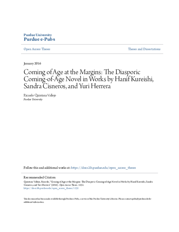 (PDF) Coming of Age at the Margins: The Diasporic Coming-Of-Age Novel ...