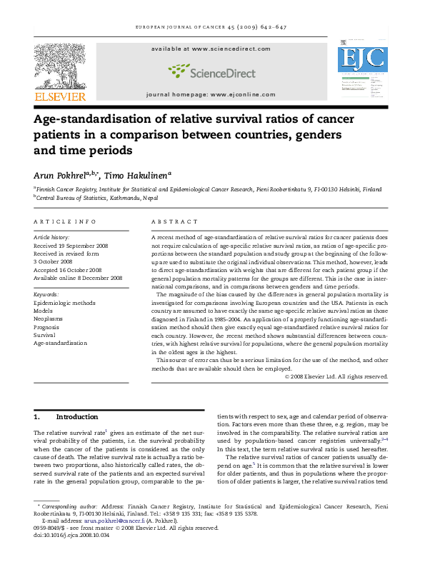 (PDF) Age-standardisation of relative survival ratios of cancer ...