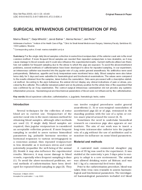 (PDF) Surgical intravenous catheterisation of pig