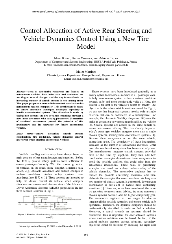 (PDF) Control Allocation of Active Rear Steering and Vehicle Dynamics Control Using a New Tire Model
