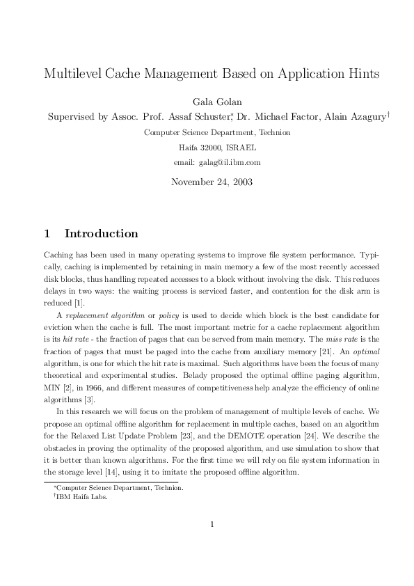 (PDF) Multilevel Cache Management Based on Application Hints