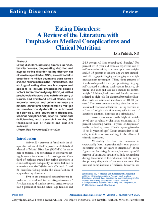 (PDF) Eating disorders: a review of the literature with emphasis on ...