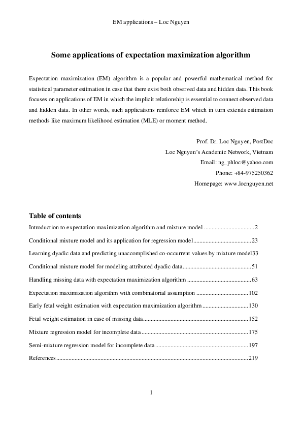 (PDF) Some Applications of Expectation Maximization Algorithm