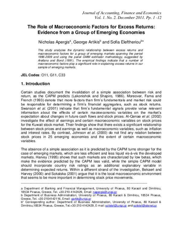 (PDF) The Role of Macroeconomic Factors in Explaining the Cost of ...