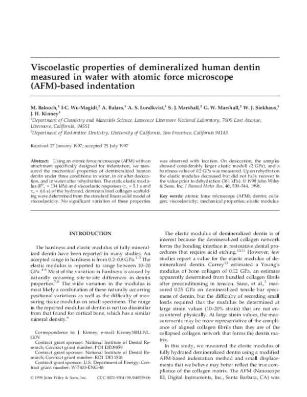 (PDF) Viscoelastic properties of demineralized human dentin measured in water with atomic force ...