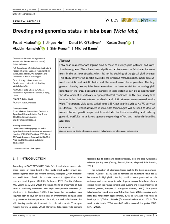 (PDF) Breeding and genomics status in faba bean (Vicia faba )