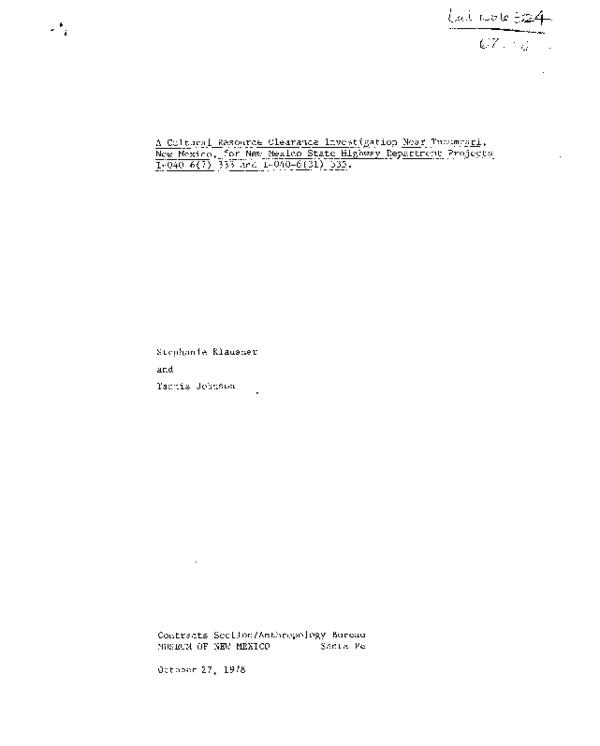 (PDF) A cultural resource clearance investigation near Tucumcari, New ...