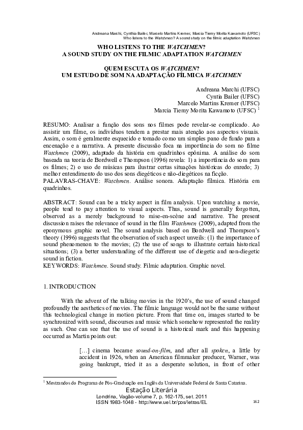(PDF) Who Listens to the Watchmen? A Sound Study on the Filmic ...