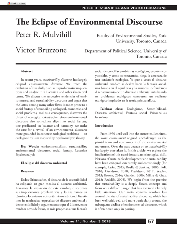 (PDF) The Eclipse of Environmental Discourse