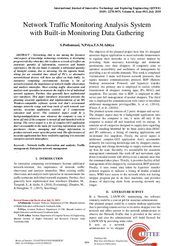(PDF) Network Traffic Monitoring Analysis System with Built-in Monitoring Data Gathering | Motaz ...