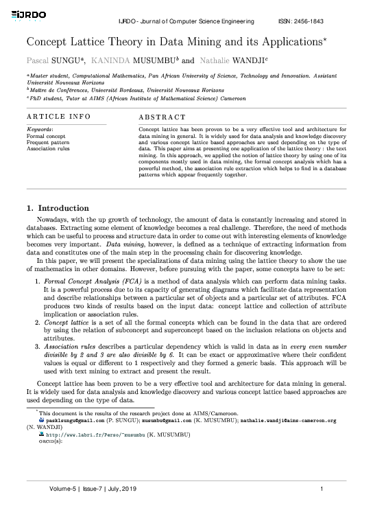 (PDF) Concept Lattice Theory in Data Mining and its Applications