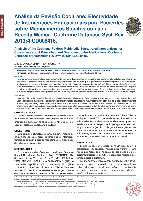 (PDF) Análise da Revisão Cochrane: Efectividade de Intervenções ...
