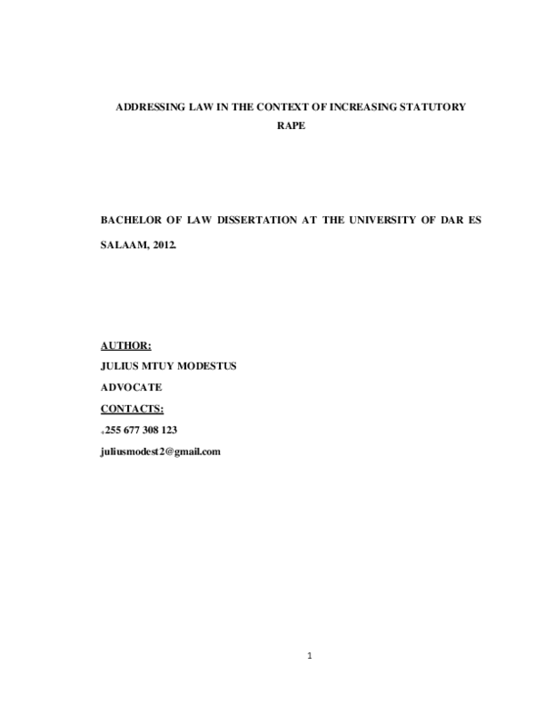 (PDF) ADDRESSING LAW IN THE CONTEXT OF INCREASING STATUTORY RAPE ...