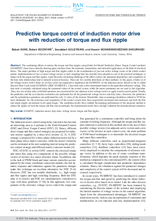 Pdf Predictive Torque Control Of Induction Motor Drive With Reduction Of Torque And Flux Ripple