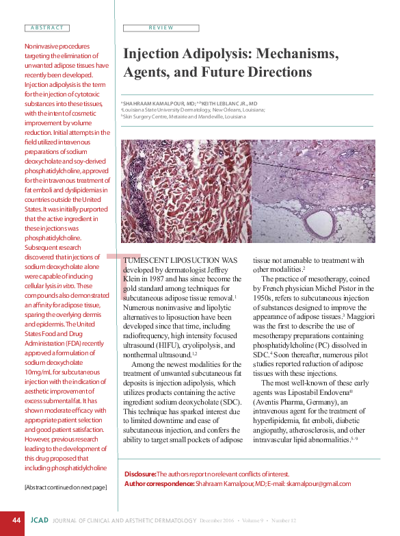 (PDF) Injection Adipolysis: Mechanisms, Agents, and Future Directions
