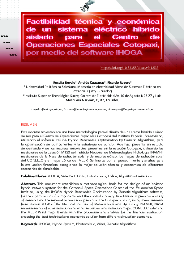 (PDF) Factibilidad técnica y económica de un sistema eléctrico híbrido ...