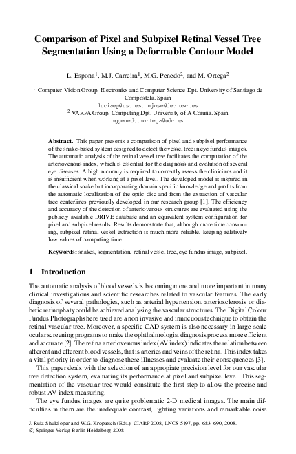 Pdf Comparison Of Pixel And Subpixel Retinal Vessel Tree Segmentation Using A Deformable