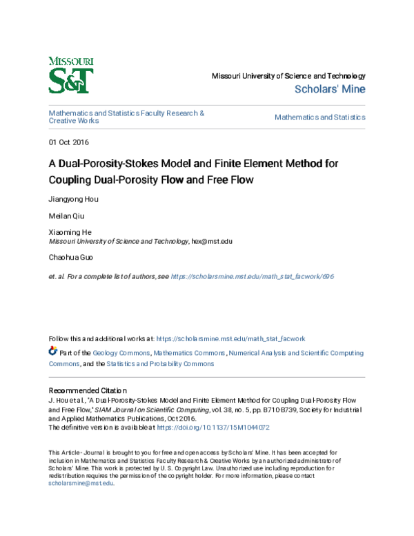 Pdf A Dual Porosity Stokes Model And Finite Element Method For