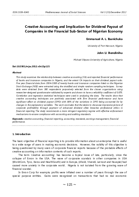 (PDF) Creative Accounting and Implication for Dividend Payout of Companies in the Financial Sub ...
