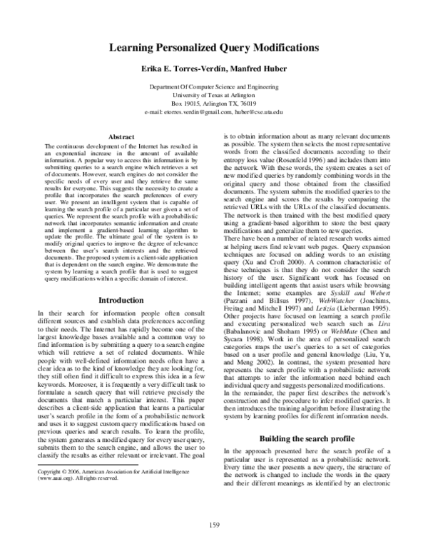(PDF) Learning Personalized Query Modifications