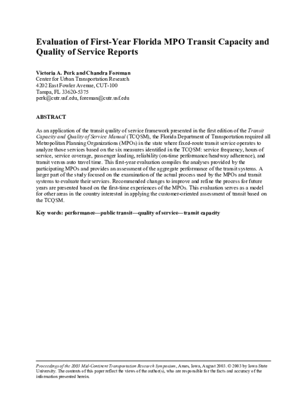 (PDF) Evaluation of First-Year Florida MPO Transit Capacity and Quality ...