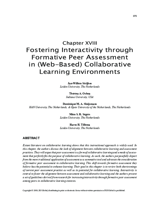 (PDF) Fostering Interactivity through Formative Peer Assessment in (Web-Based) Collaborative ...