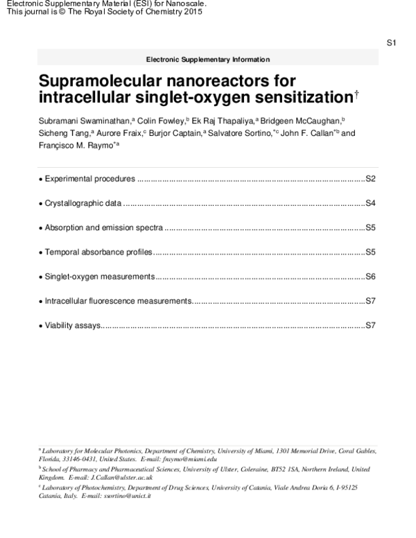(PDF) Supramolecular nanoreactors for intracellular singlet-oxygen ...