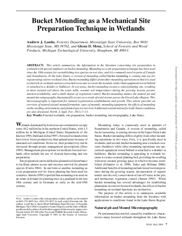(PDF) Bucket Mounding as a Mechanical Site Preparation Technique in ...