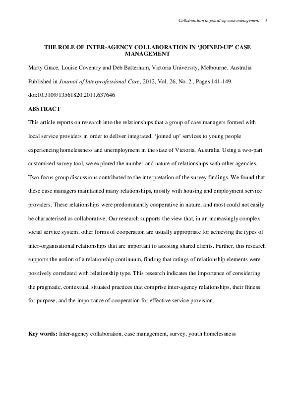 (PDF) The role of interagency collaboration in “joined-up” case management