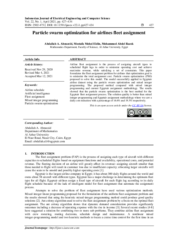 (PDF) Particle swarm optimization for airlines fleet assignment