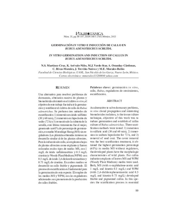 (PDF) Germinación in vitro e inducción de callo en Rubus adenotrichus ...