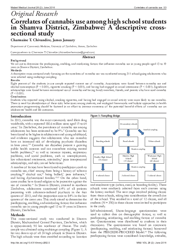 (PDF) Correlates of cannabis use among high school students in Shamva ...