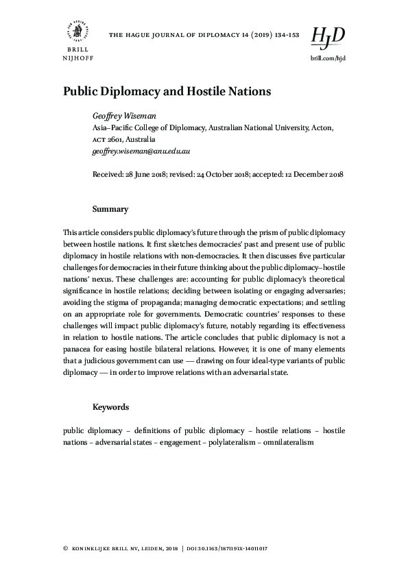 (PDF) Public Diplomacy and Hostile Nations