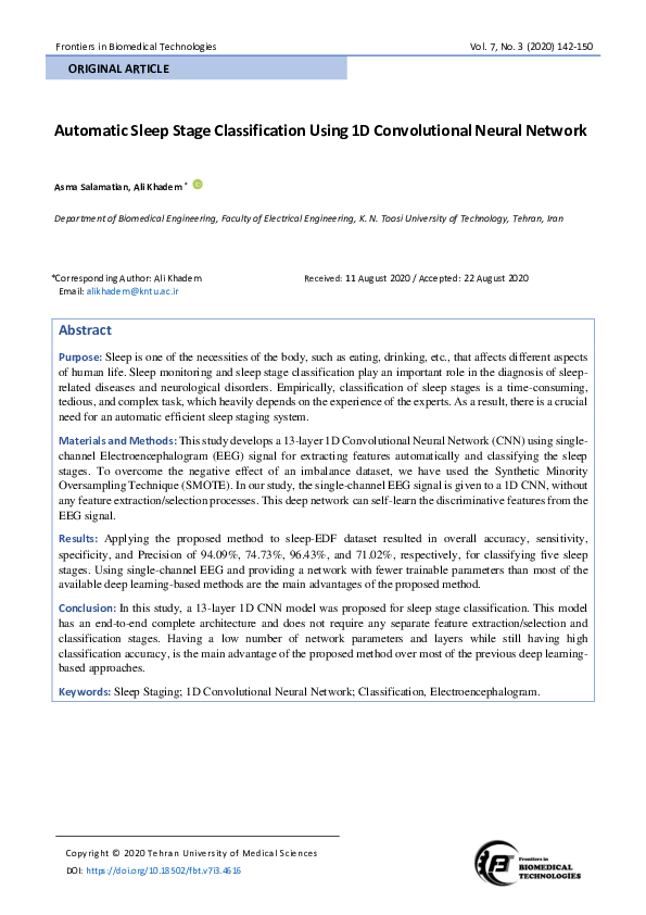 Pdf Automatic Sleep Stage Classification Using 1d Convolutional Neural Network